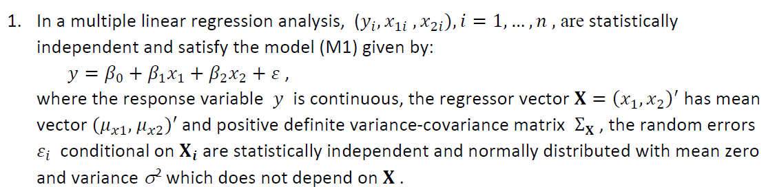 Solved 1. In a multiple linear regression analysis, (𝑦i , | Chegg.com