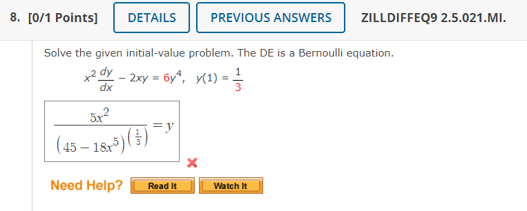 Solved 8. [0/1 Points] DETAILS PREVIOUS ANSWERS ZILLDIFFEQ9 | Chegg.com