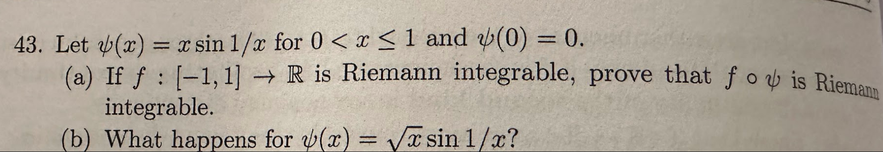 Solved 43. Let ψ(x)=xsin1/x for 0 | Chegg.com
