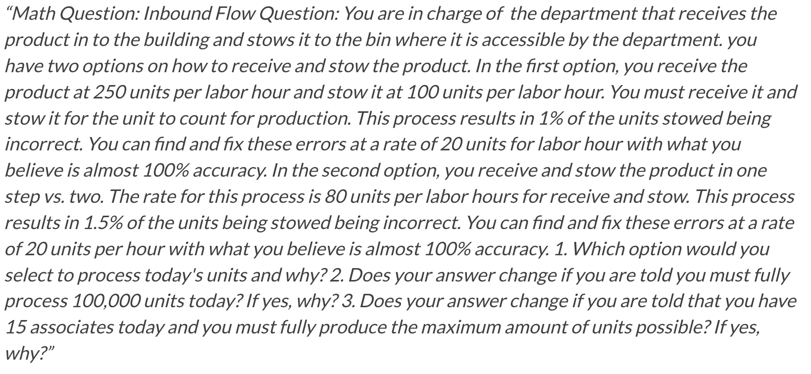 Solved “Math Question: Inbound Flow Question: You are in | Chegg.com