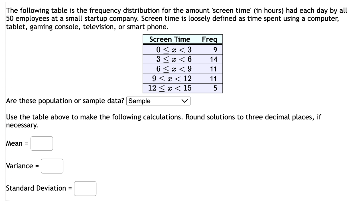 Solved The following table is the frequency distribution for | Chegg.com