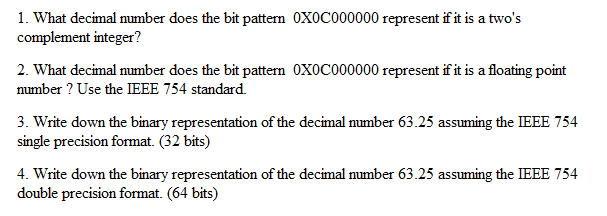 Solved 1 What Decimal Number Does The Bit Pattern Chegg