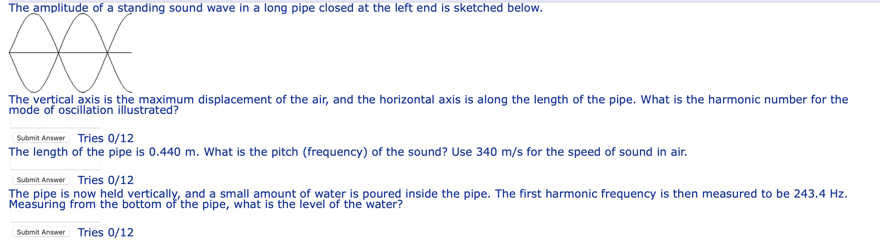 Solved The amolitude of a standing sound wave in a long pipe | Chegg.com
