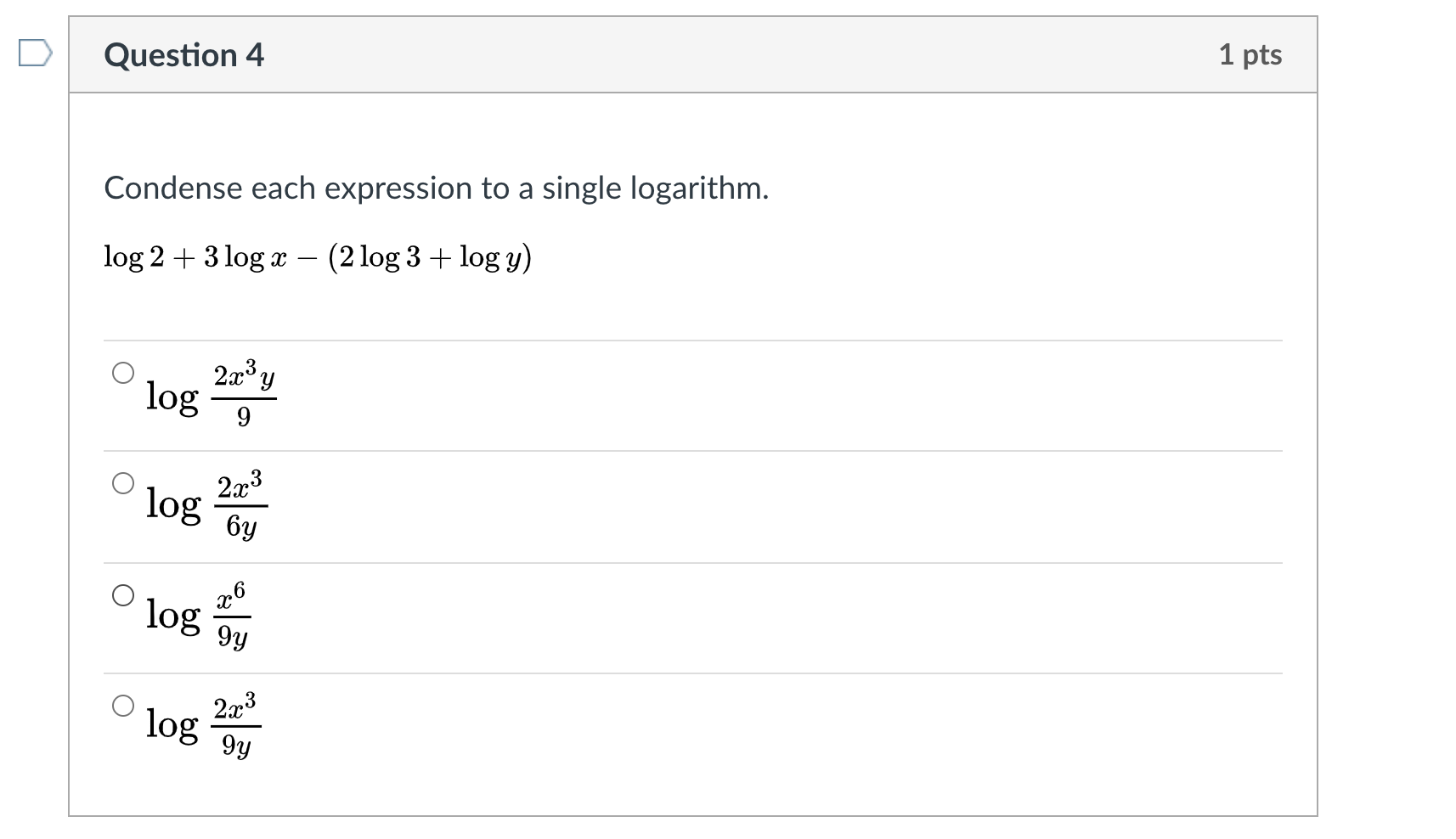 Solved Question 4 1 pts Condense each expression to a single | Chegg.com