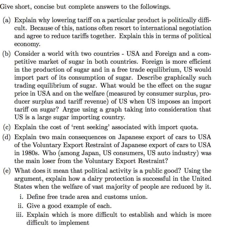 Give short, concise but complete answers to the | Chegg.com
