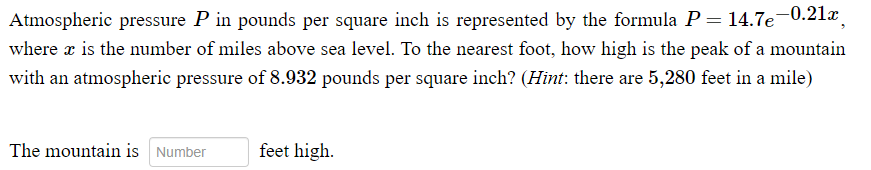 Solved Atmospheric pressure P in pounds per square inch is | Chegg.com