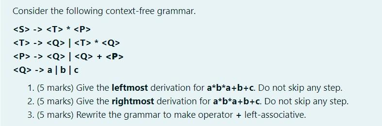 Consider the following context-free grammar. -> | Chegg.com