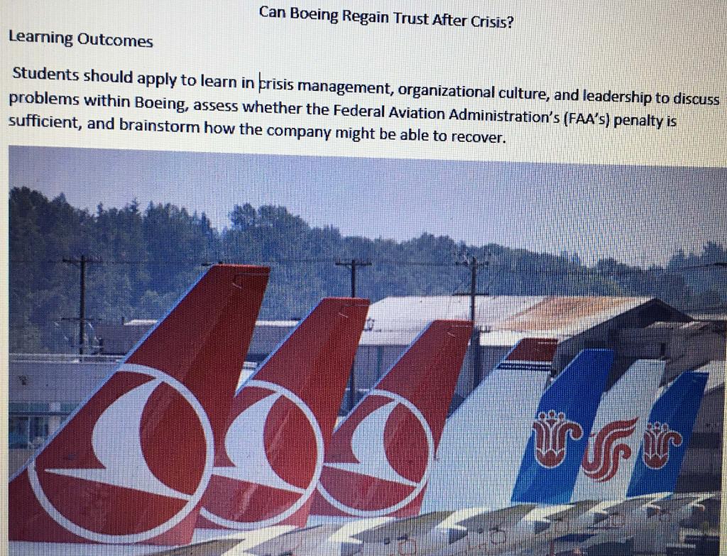 Solved Can Boeing Regain Trust After Crisis? Learning | Chegg.com