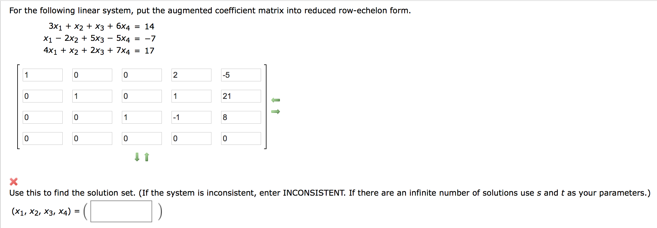 Solved For the following linear system, put the augmented | Chegg.com
