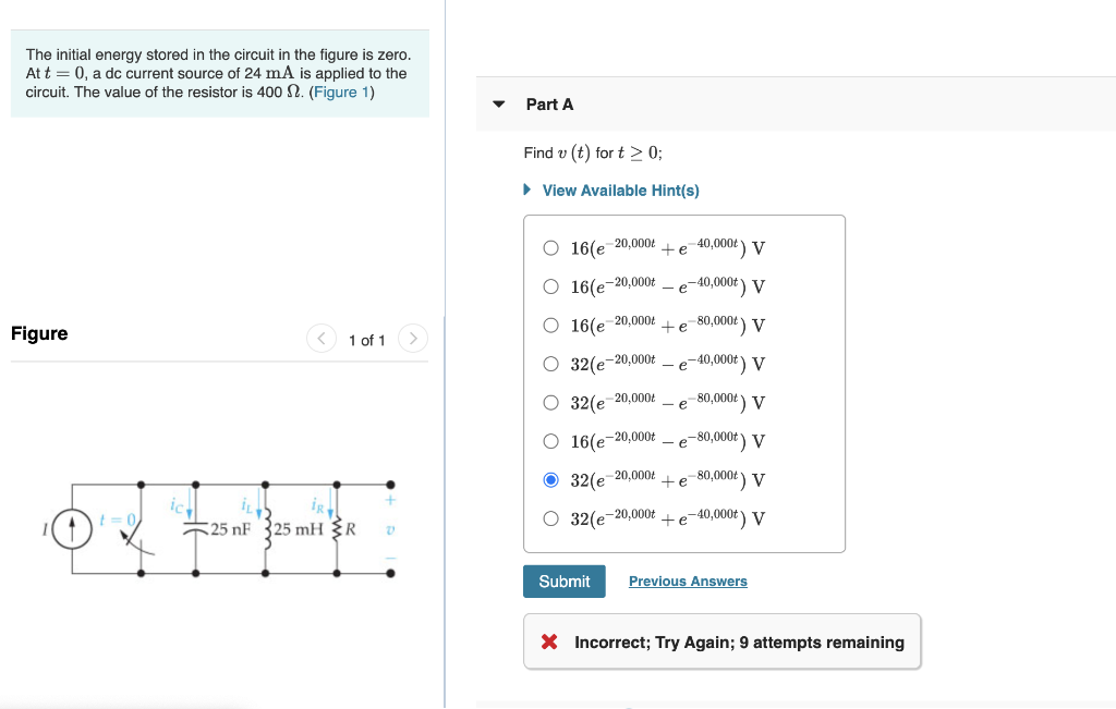 Solved The initial energy stored in the circuit in the | Chegg.com