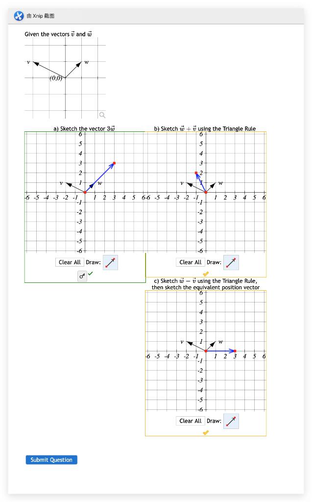 Solved 由 Xnip 截图 Given the vectors and w W (0,0) a) Sketch | Chegg.com