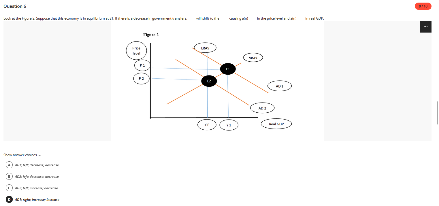 Solved Show answer choices a AD1; left; decrease; decrease | Chegg.com