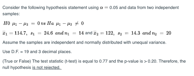 Solved Consider the following hypothesis statement using a | Chegg.com