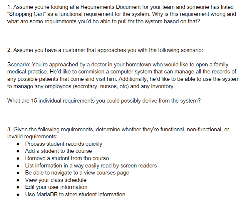 1. Assume you're looking at a Requirements Document | Chegg.com