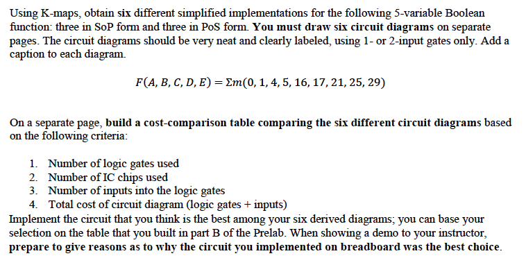 Solved Using K-maps, obtain six different simplified | Chegg.com