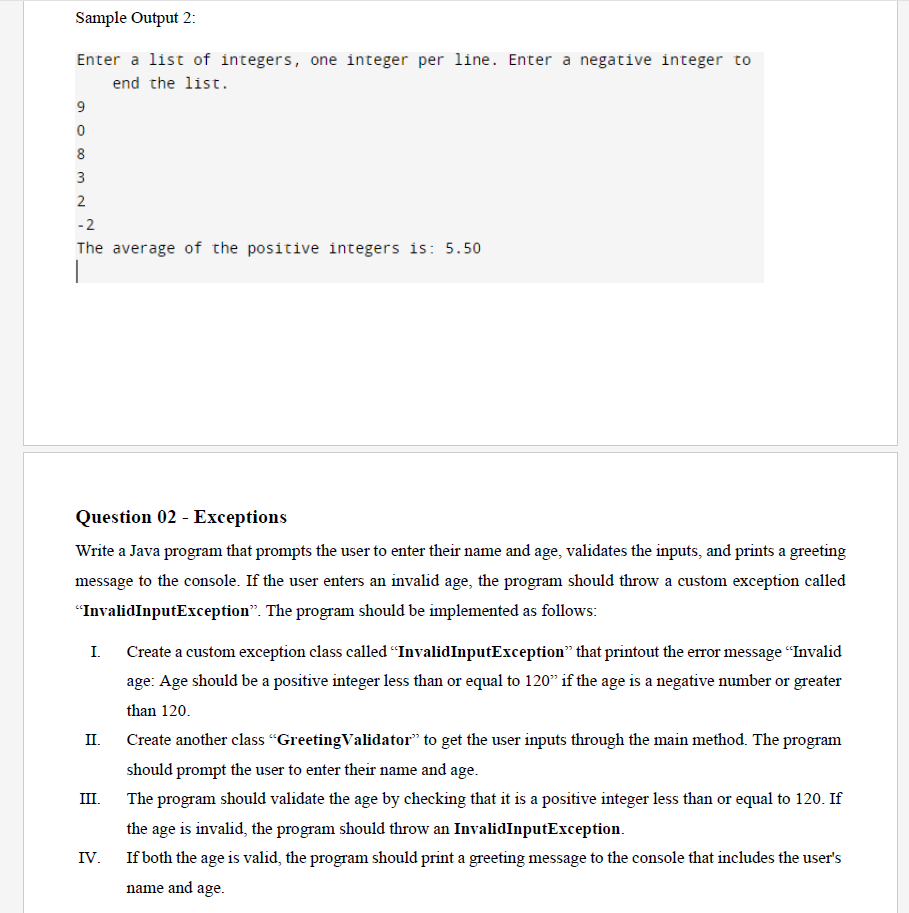 Solved Question 01 - Exceptions Write a Java program that | Chegg.com