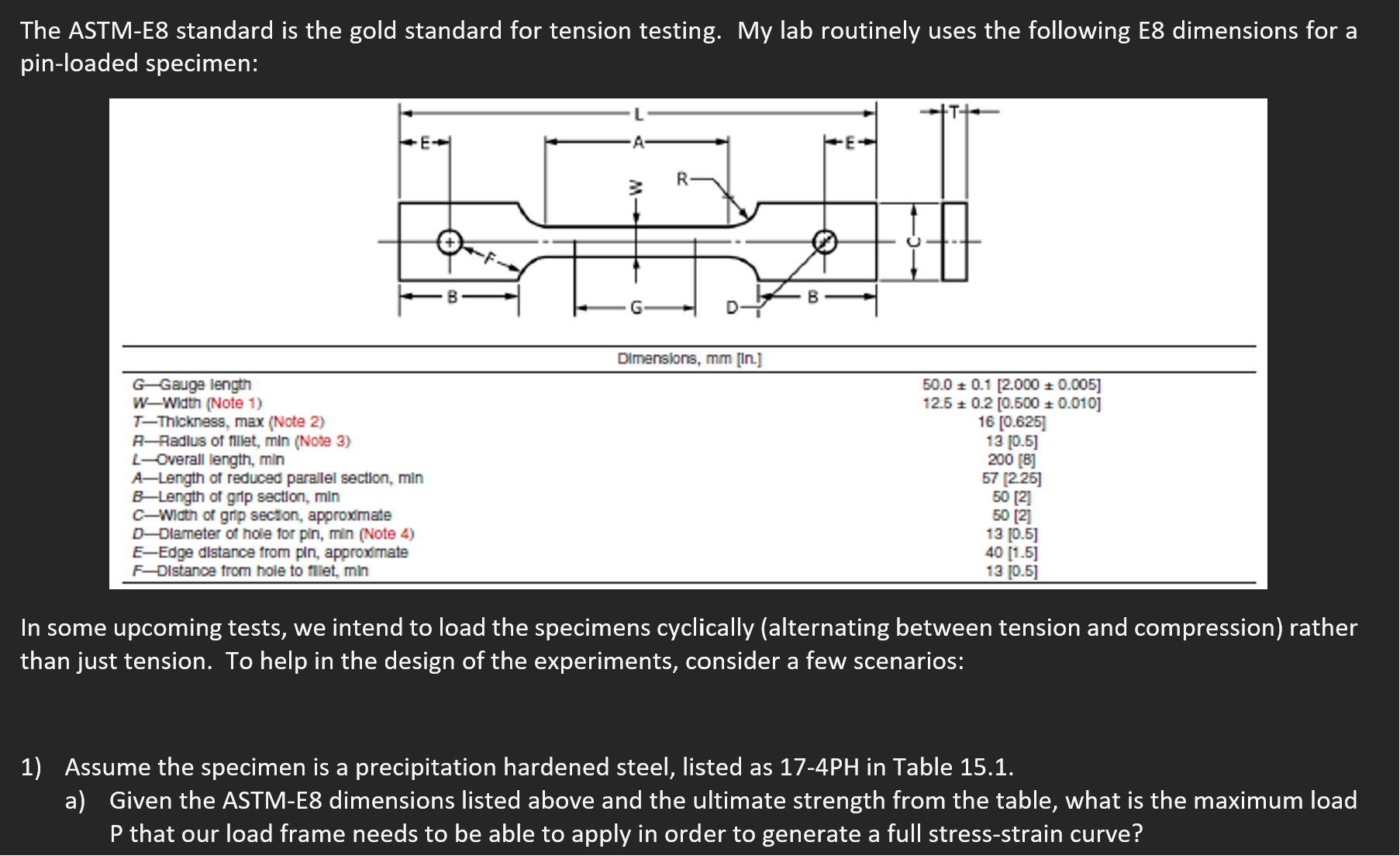 Solved he ASTM-E8 standard is the gold standard for tension | Chegg.com