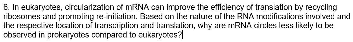 Solved 6. In eukaryotes, circularization of mRNA can improve | Chegg.com