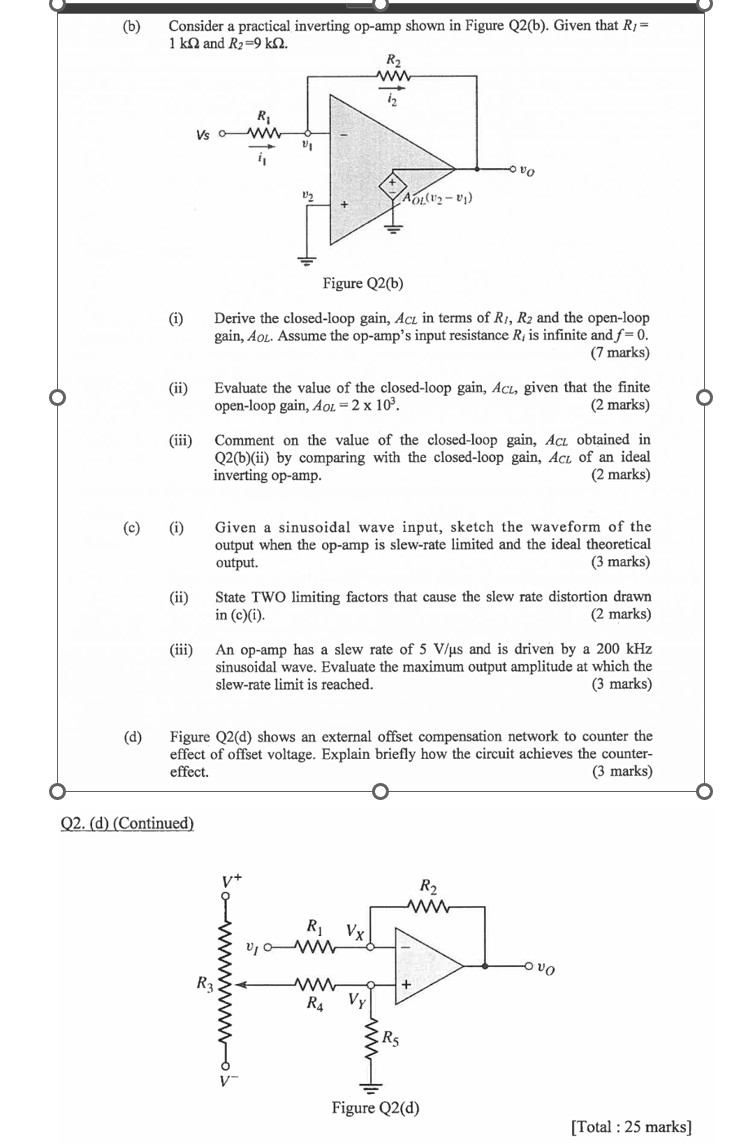 Solved (b) ﻿Consider a practical inverting op-amp shown in | Chegg.com