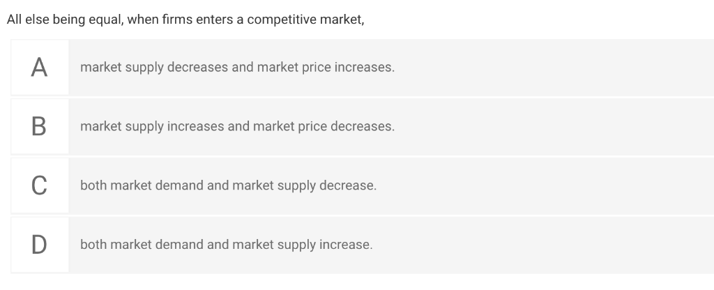 Solved All else being equal, when firms enters a competitive | Chegg.com