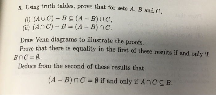 Solved Using truth tables, prove that for sets A, B and C, | Chegg.com