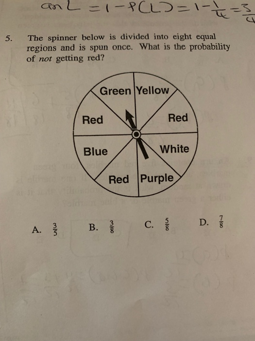 Solved CROn The spinner below is divided into eight equal | Chegg.com