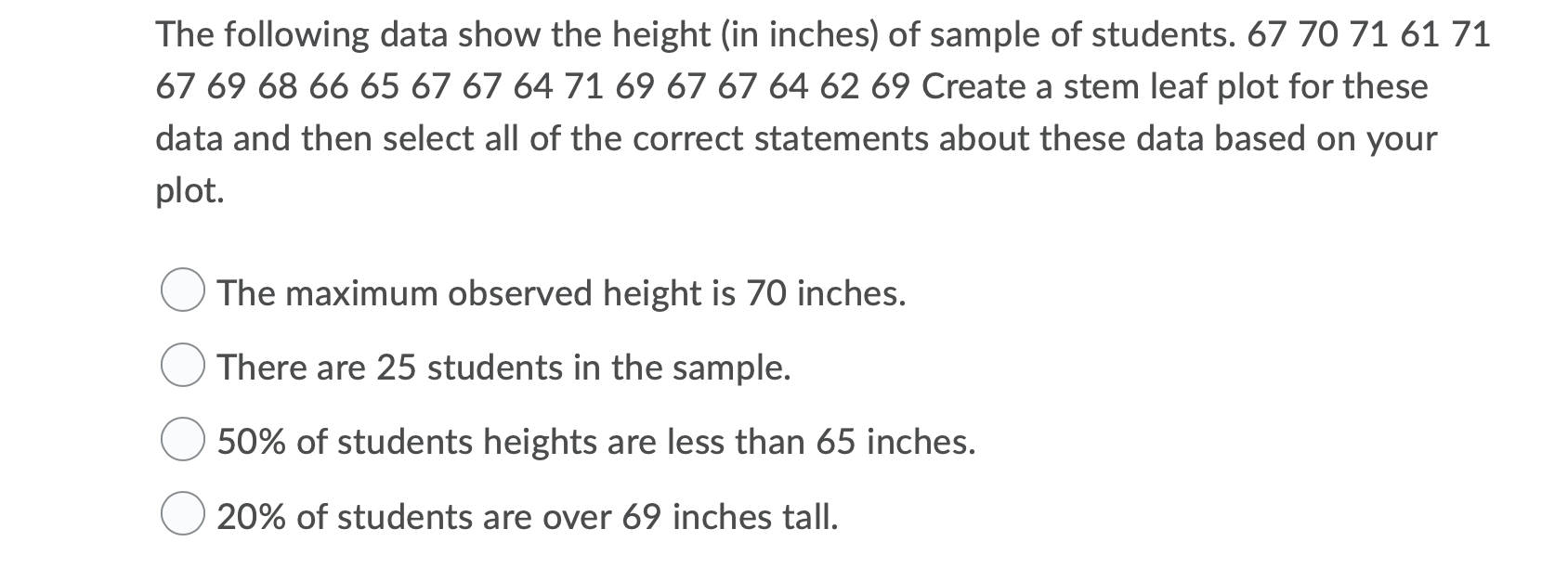 Solved The following data show the height (in inches) of | Chegg.com