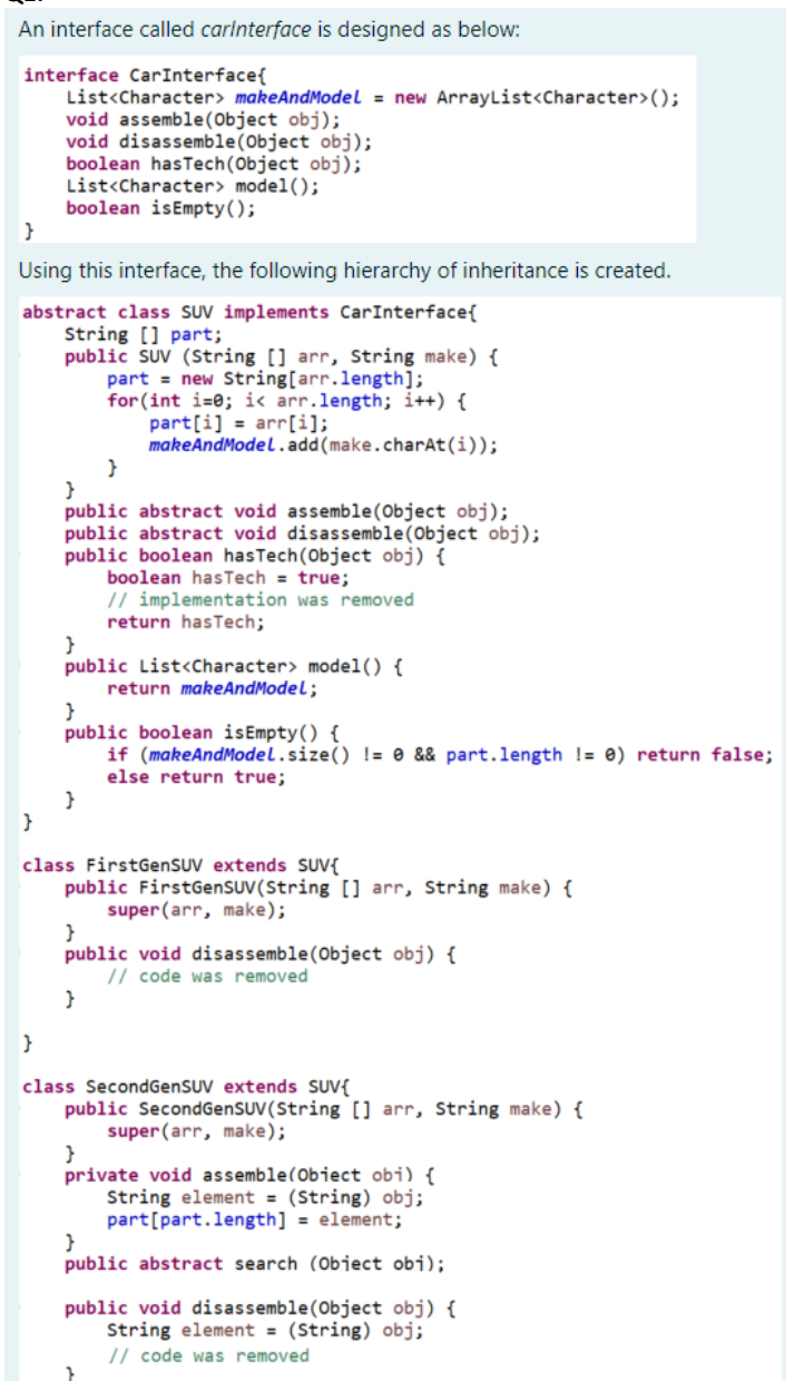 Solved An interface called carinterface is designed as | Chegg.com