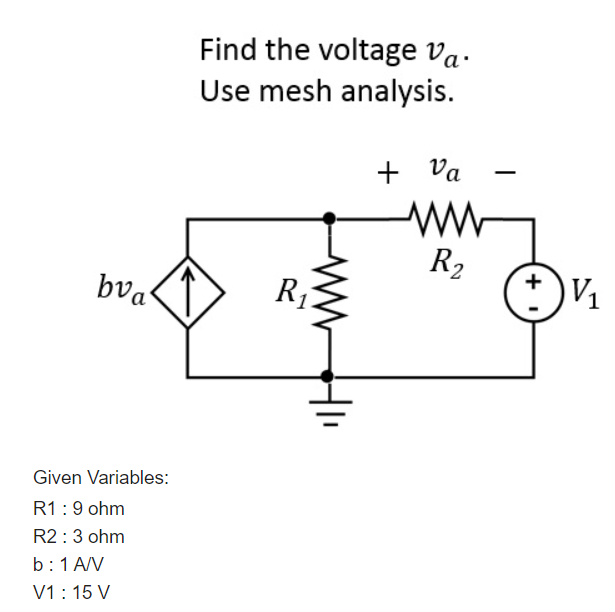 Solved Find the voltage Va: Use mesh analysis. + Va - R2 | Chegg.com