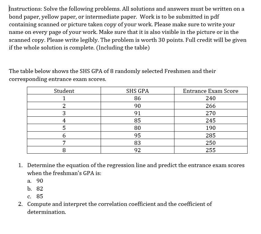 Solved Instructions: Solve the following problems. All | Chegg.com