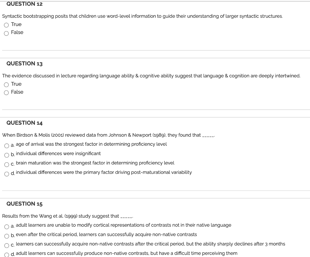 Solved Question 12 Syntactic Bootstrapping Posits That