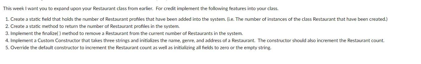 Solved in java this is the original restaurant code class | Chegg.com