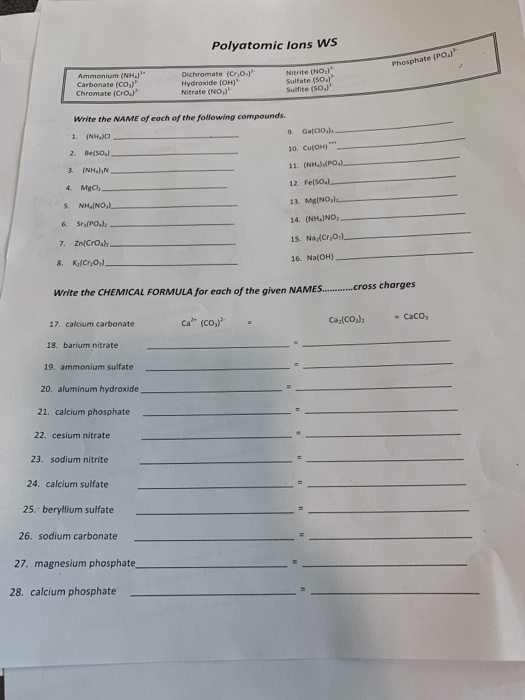 Solved Polyatomic Ions ws ate (PO) Phospha Ammonium (NHal | Chegg.com