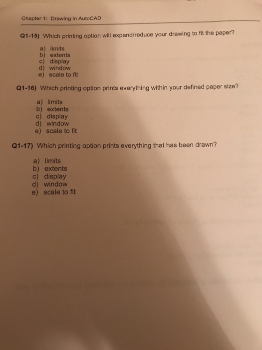 Solved Chapter 1: Drawing in AutoCAD Q1-15) Which printing | Chegg.com