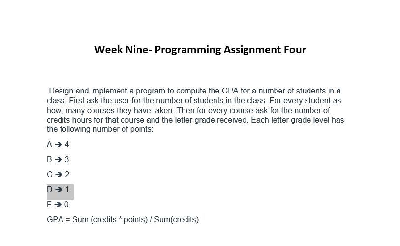 Solved Week Nine- Programming Assignment Four Design and | Chegg.com