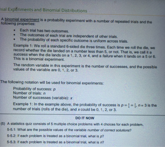 Solved ial Expériments and Binomial Distributions A binomial | Chegg.com