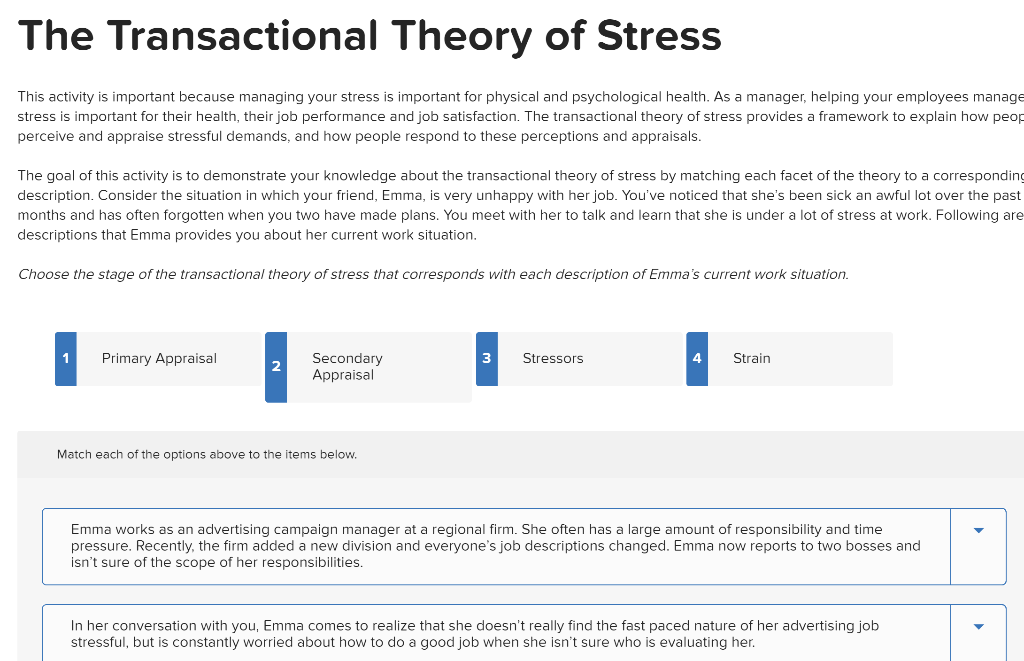 Solved The Transactional Theory of Stress This activity is | Chegg.com