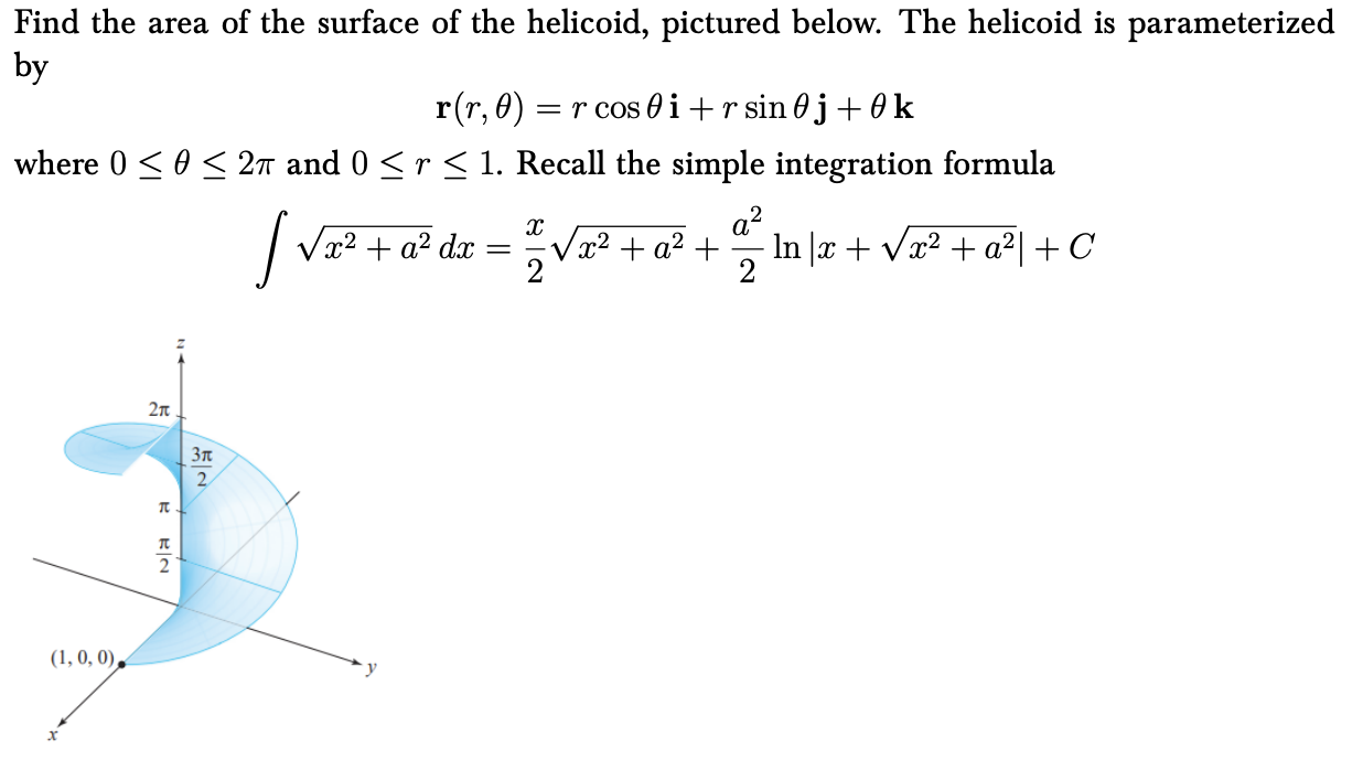 Solved Find the area of the surface of the helicoid, | Chegg.com