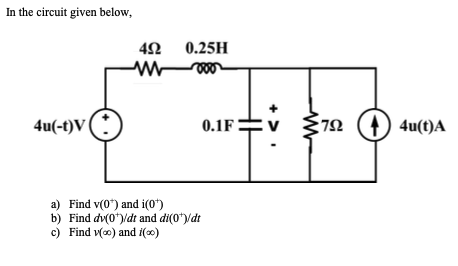 Solved In the circuit given below, a) Find v(0+)and i(0+) b) | Chegg.com