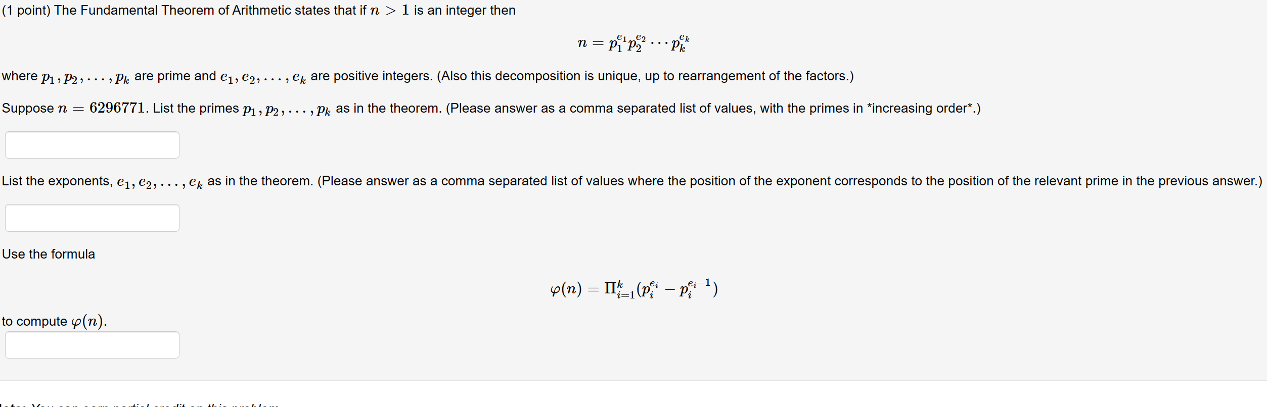 Solved 1 Point The Fundamental Theorem Of Arithmetic 