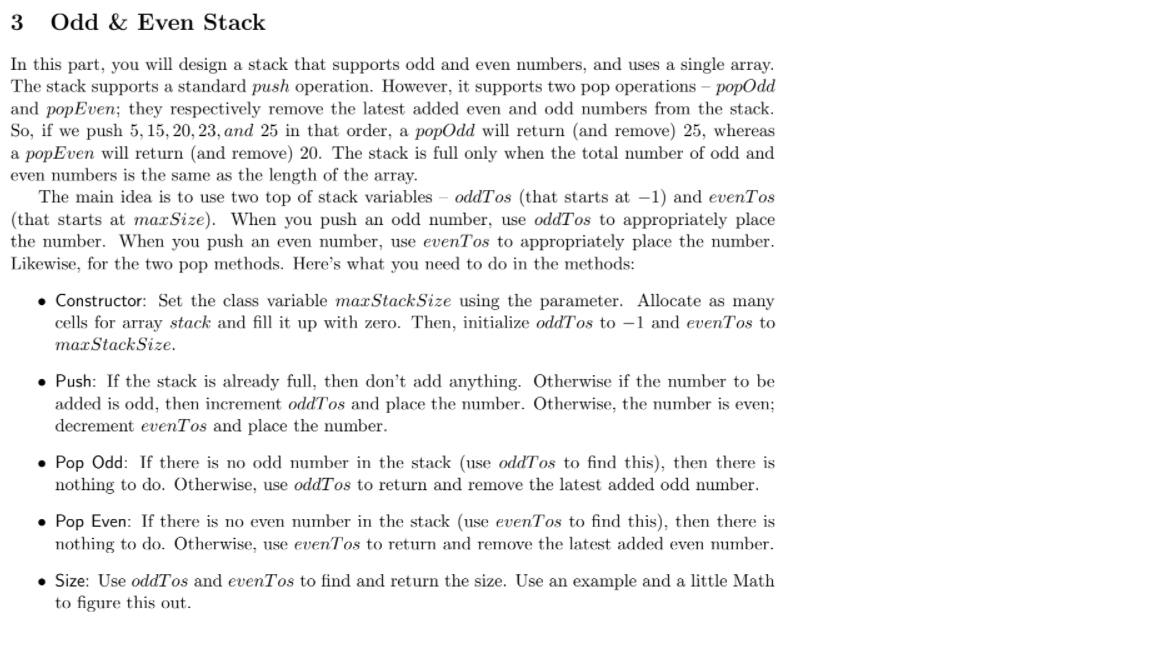 Solved 3 Odd & Even Stack In this part, you will design a | Chegg.com