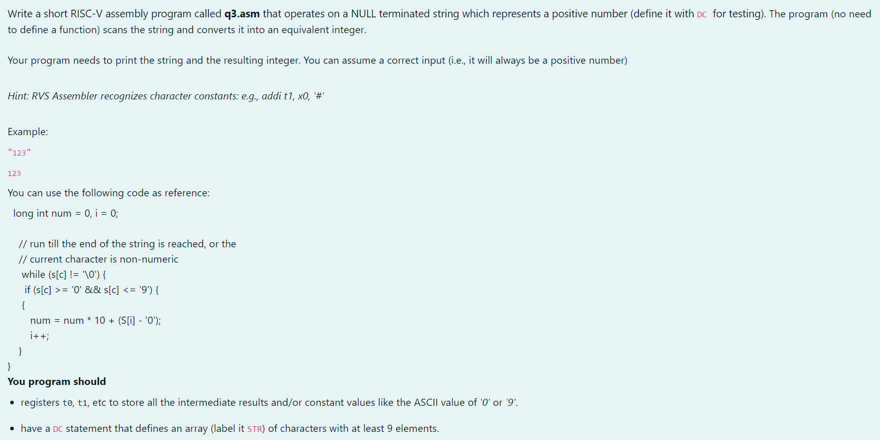Solved Write A Short Risc V Assembly Program Called Q3asm 