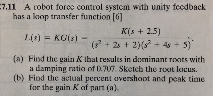 Solved A robot force control system with unity feedback has | Chegg.com