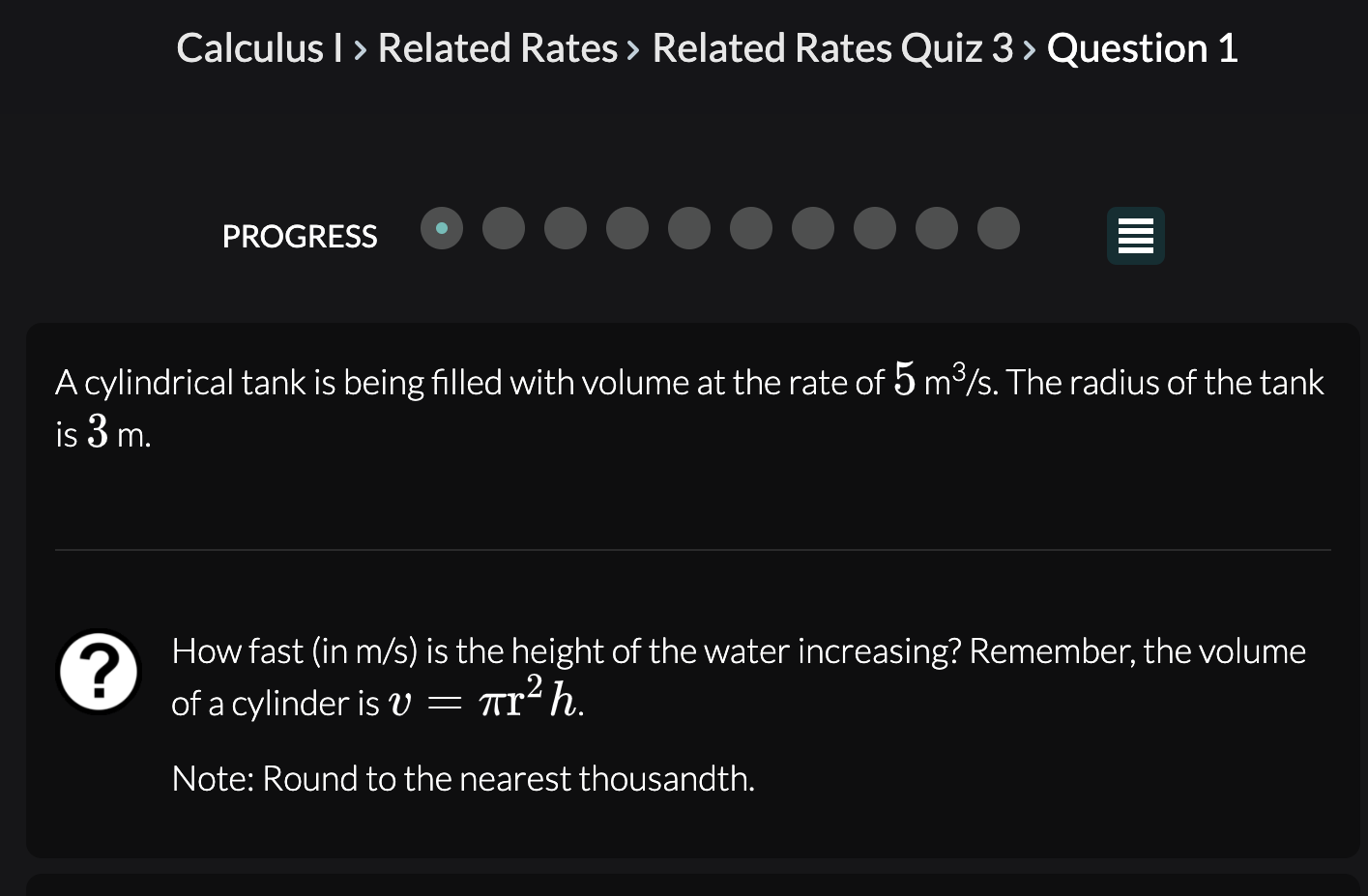 Solved Calculus I > Related Rates > Related Rates Quiz 3 > | Chegg.com