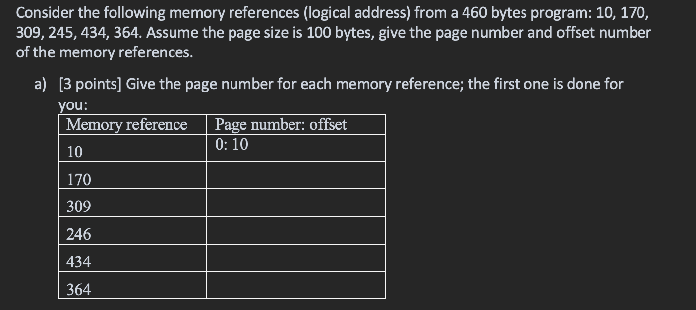 Solved Consider the following memory references (logical | Chegg.com