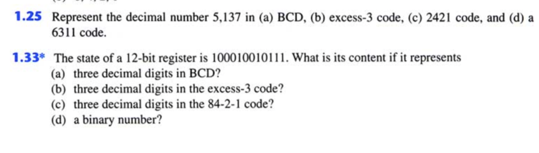 Solved 1 25 Represent The Decimal Number 5 137 In a BC Solved 1 25 Represent The Decimal Number 5 137 In a BC