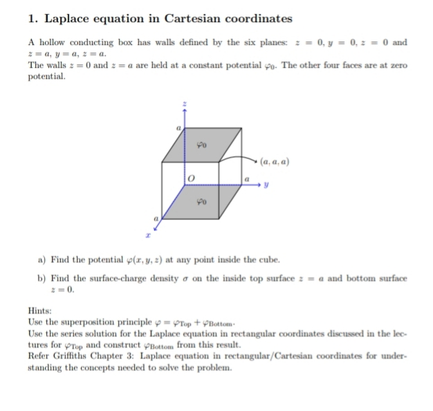 Solved 1. Laplace equation in Cartesian coordinates A hollow | Chegg.com