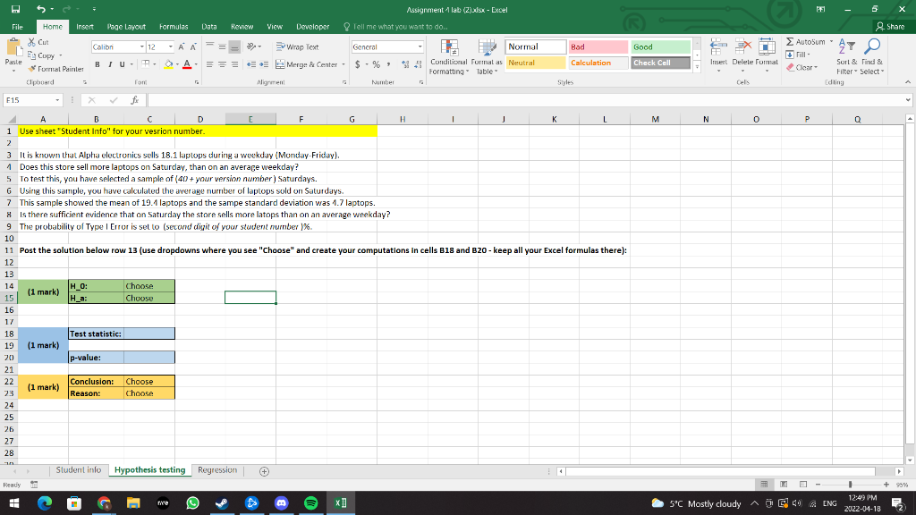 Solved 6 X File 2 Share Σ και Assignment 1 lat (2).xlsx - | Chegg.com