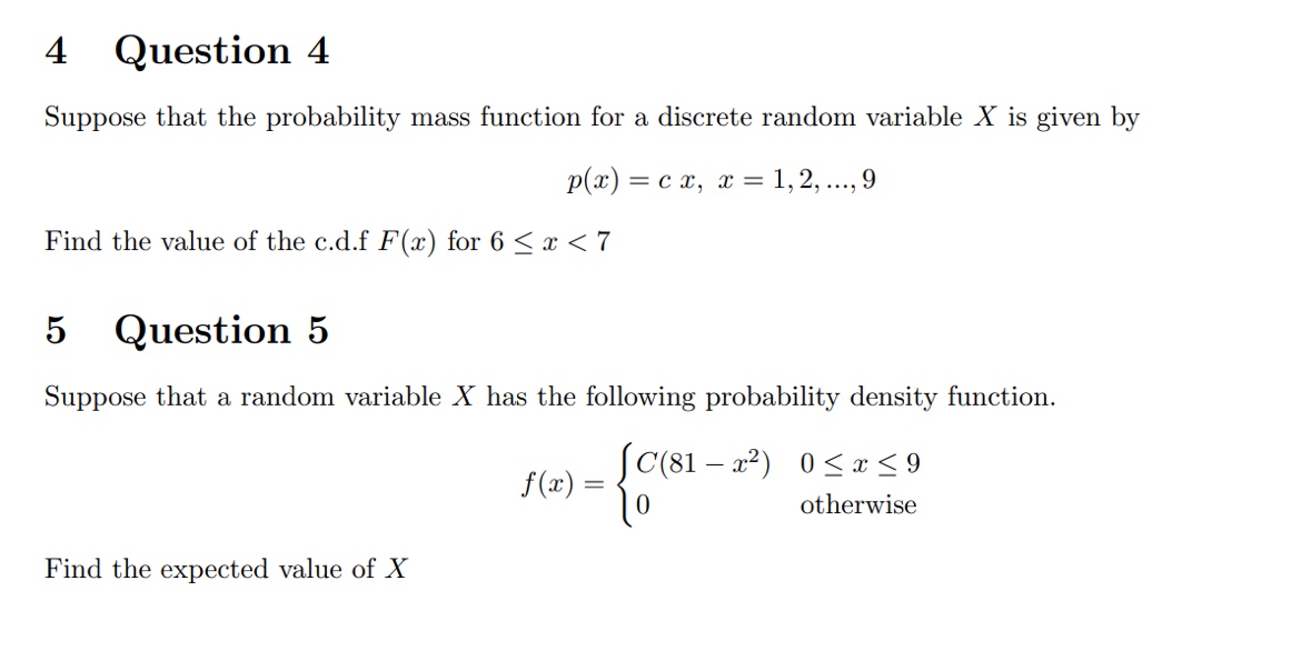 Solved 4 Question 4 Suppose that the probability mass | Chegg.com