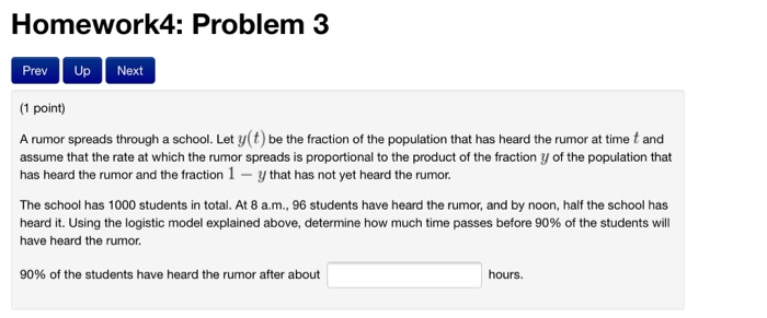 Solved Homework4: Problem 3 Prev Up Next 1 point) A rumor | Chegg.com